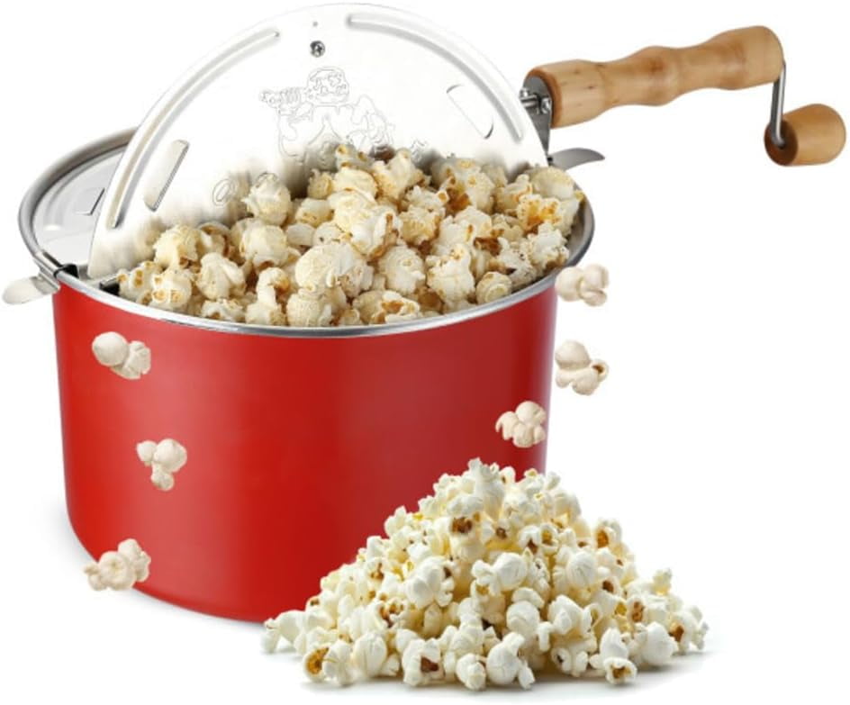 Stovetop Popcorn Maker - 6.5-Quart Stainless-Steel Popcorn Popper with ...