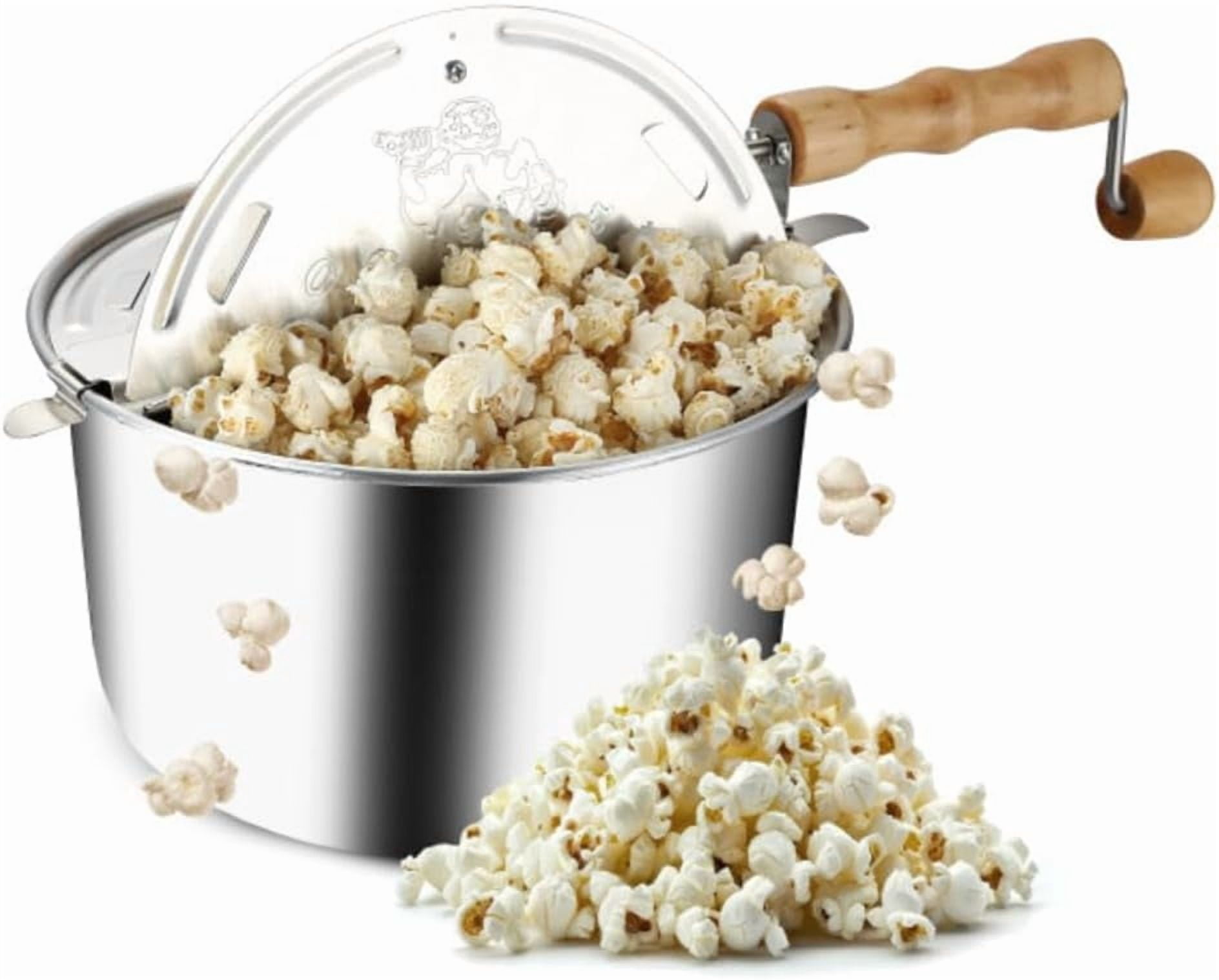 Stovetop Popcorn Maker - 6-Quart Aluminum Popcorn Popper with Hand ...