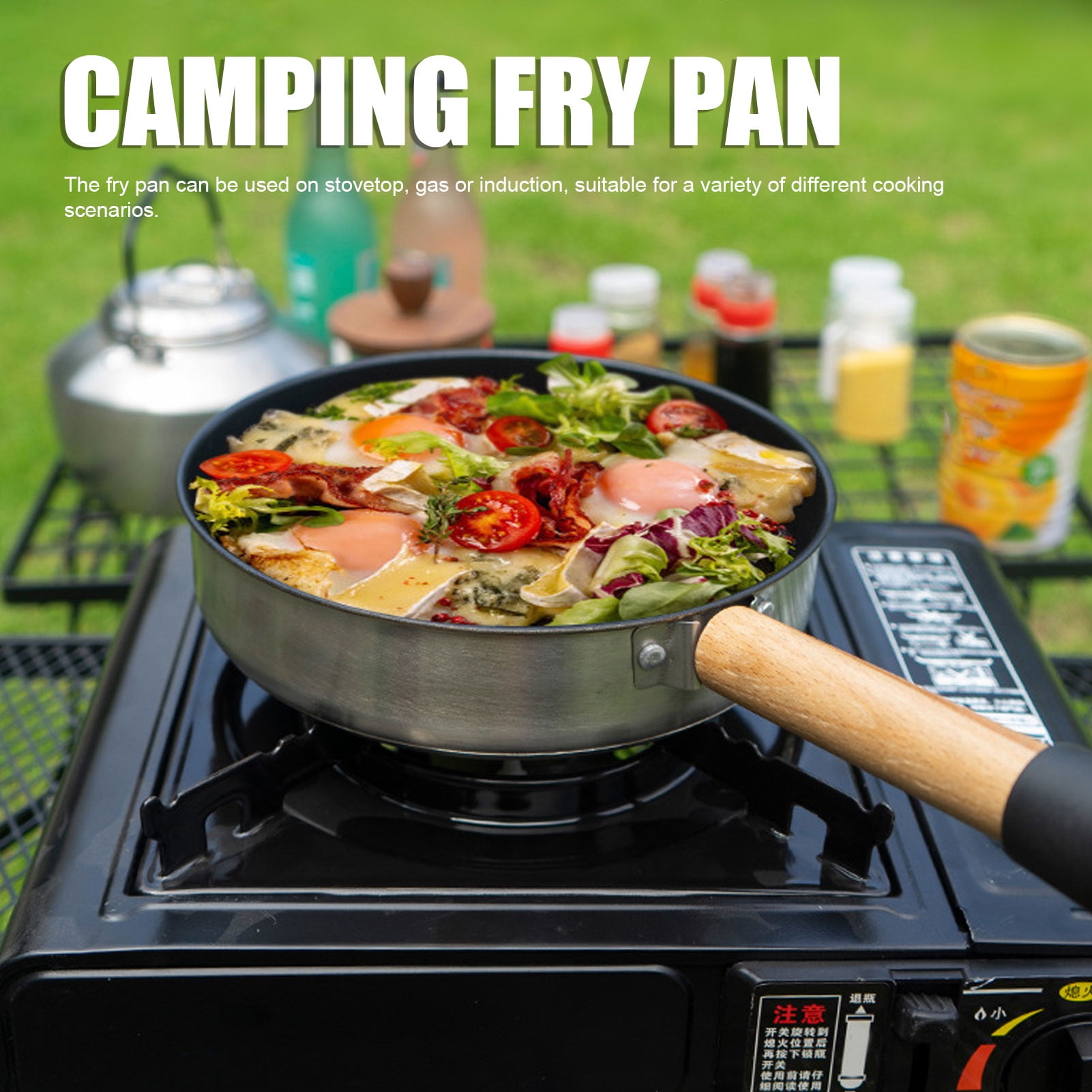Stovetop Safe Fry Pan, 304 Stainless Steel, Non,Stick Surface, Wood ...