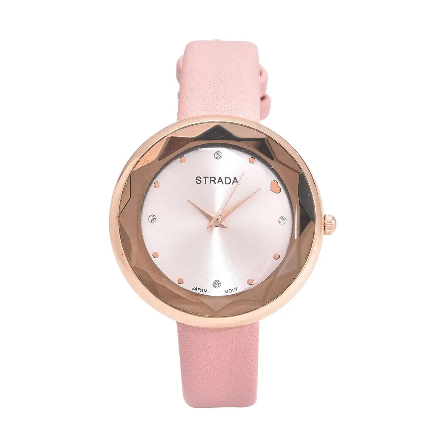 Strada Japanese Movement White Crystal with Pink Dial Watch in Pink ...