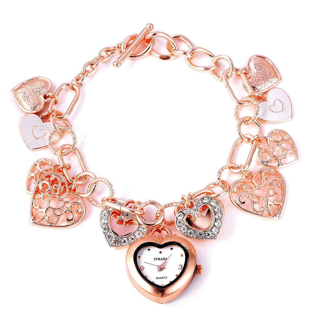 Strada Rosetone Watch Multi Heart Charm Bracelet for Women Enamled ...