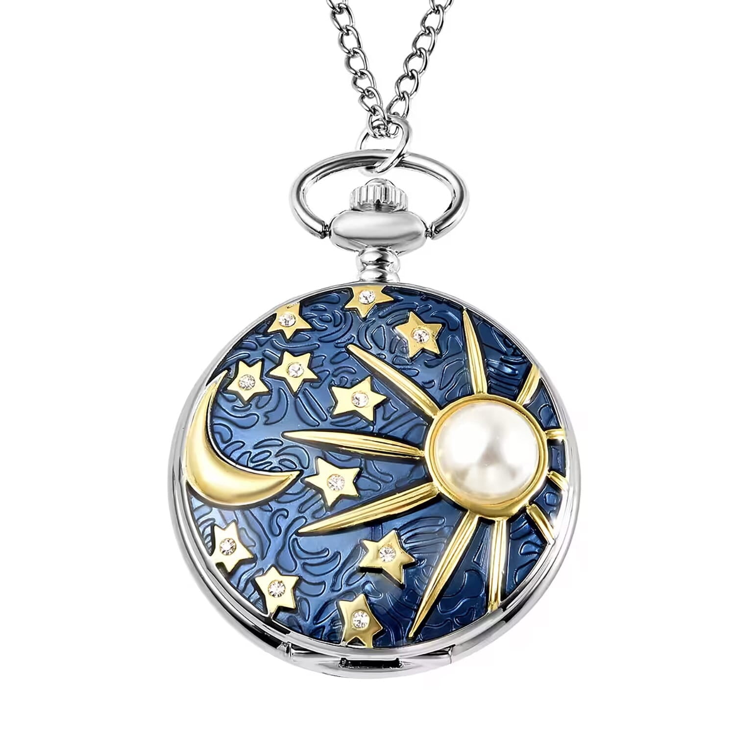 STRADA White Crystal Japanese Movement Carving Moon & Star Pattern ...