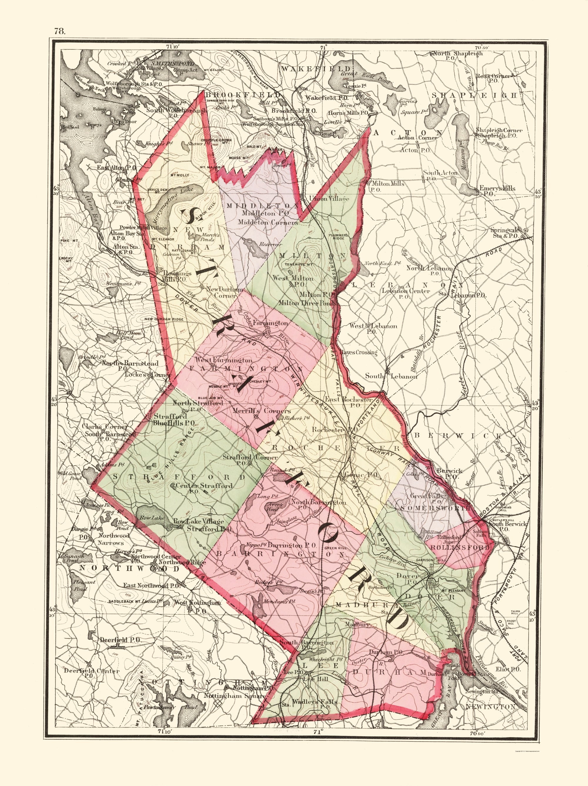 Historic County Map - Strafford County New Hampshire - Walling 1877 ...