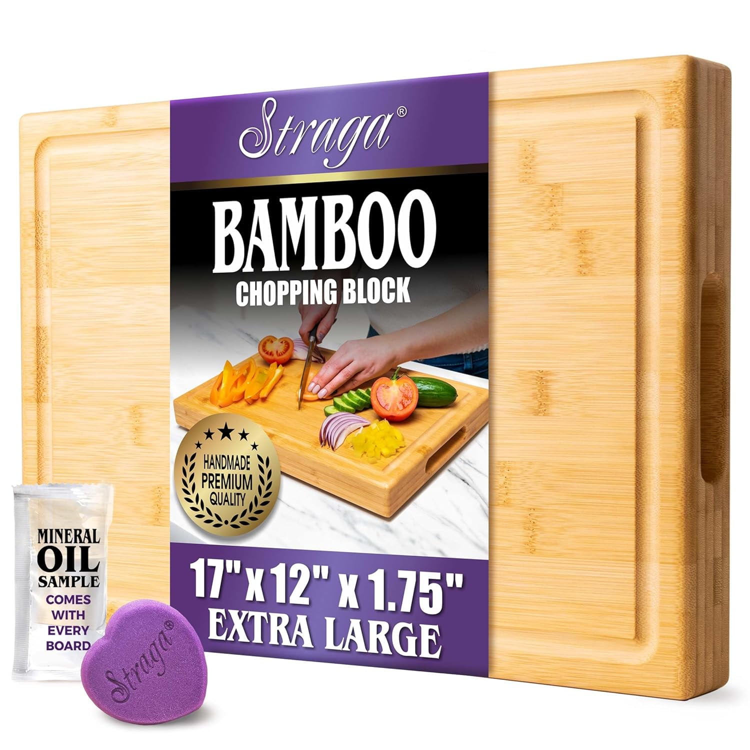 Straga Organic Moso Bamboo Chopping Block (17"x 12"x 1.75") Wood ...