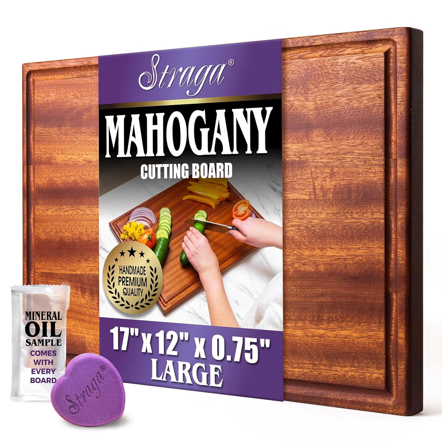 Straga Premium Mahogany Hardwood Cutting Board, 17" x 12" x 0.75 ...