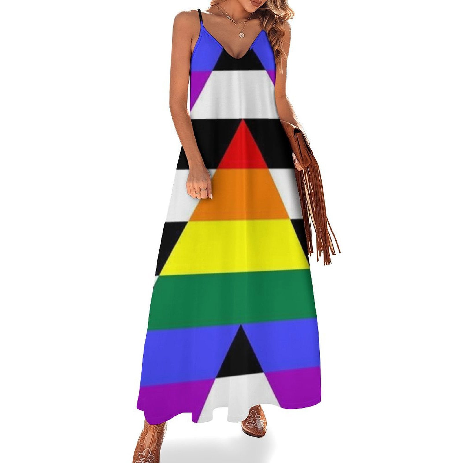 Straight Ally FlagSummer Sleeveless V Neck Dresses for Women,Spaghetti ...
