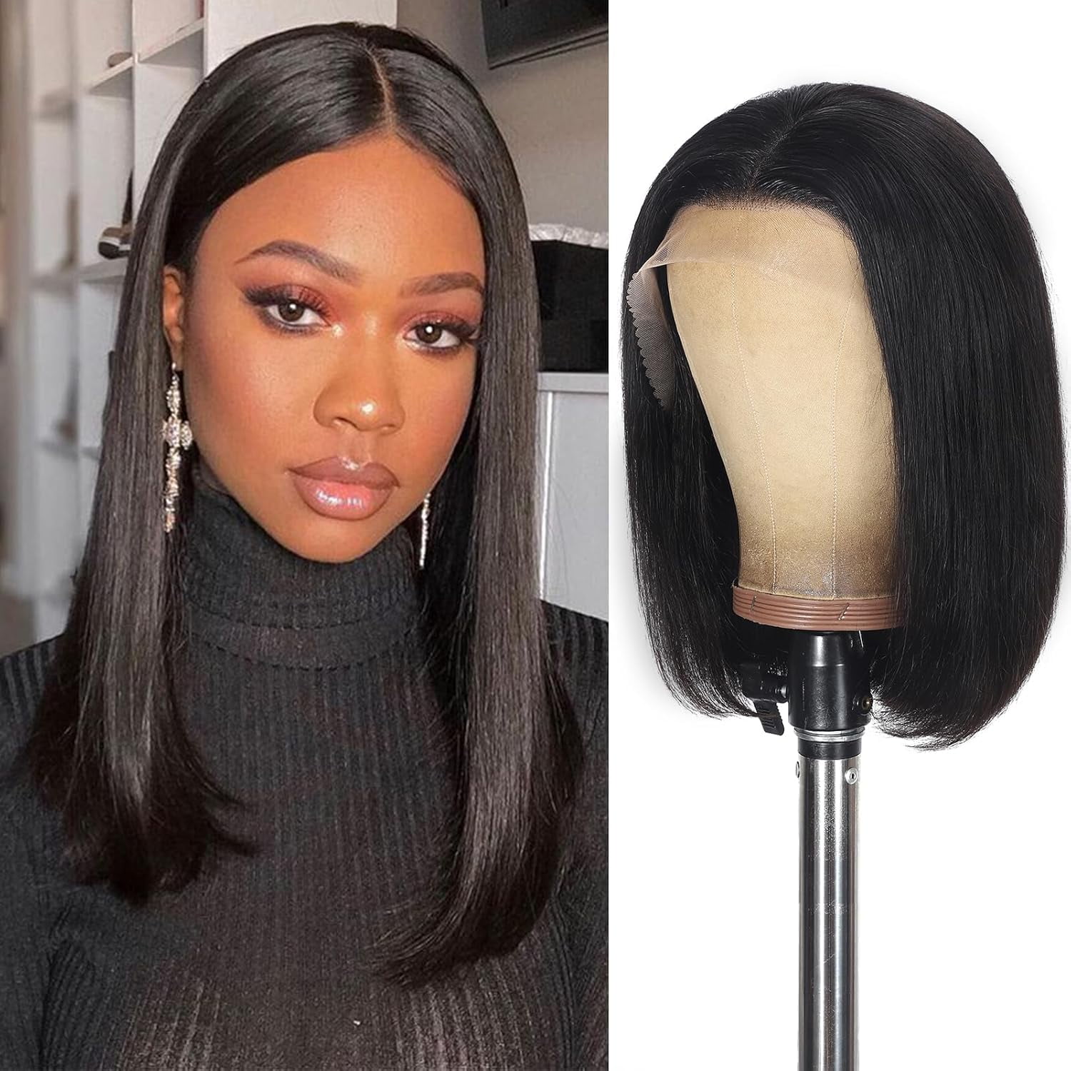 Straight Bob Wig Human Hair 13x4 HD Lace Front Bob Wigs for Black Women ...