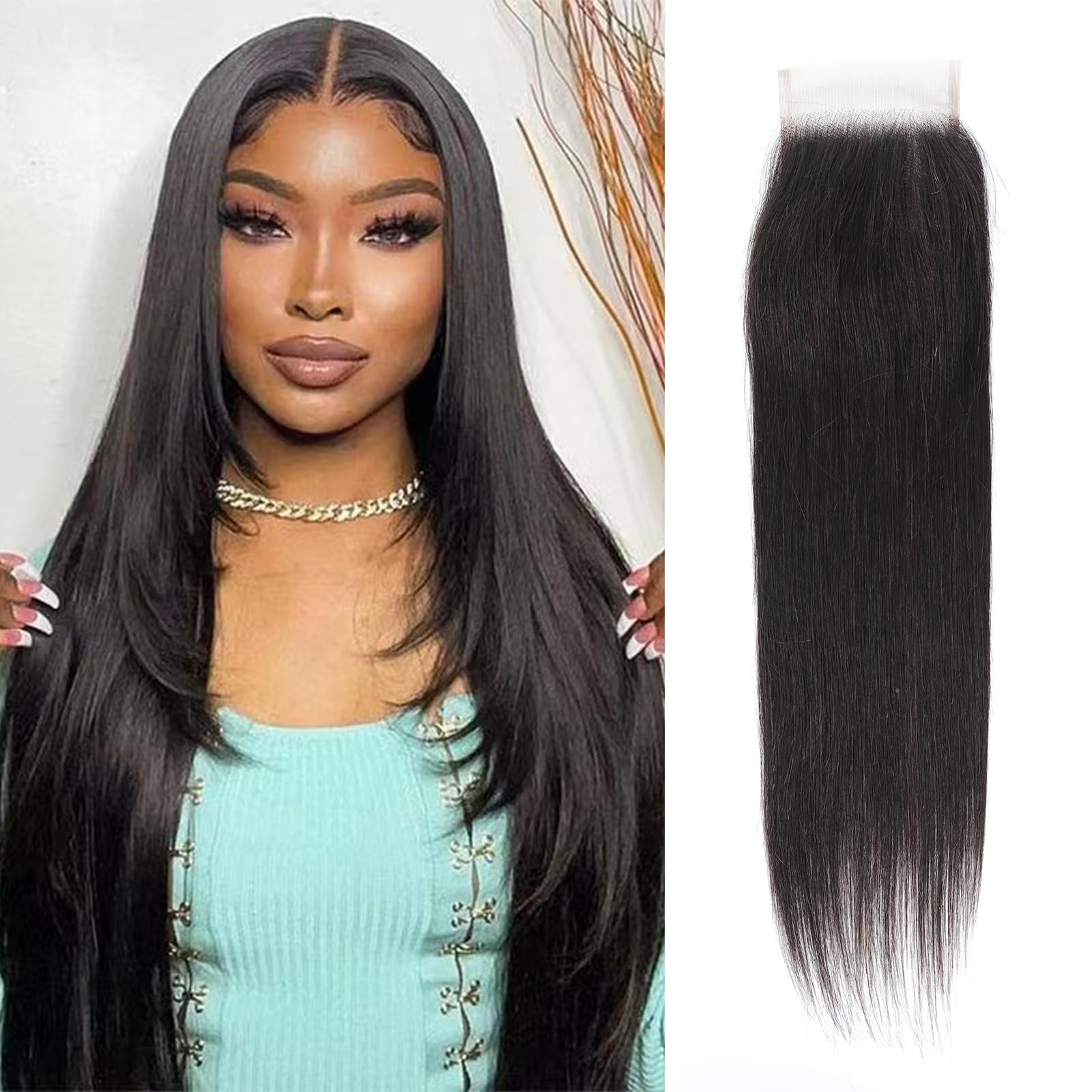 Straight Closure 4X4 Lace Closure Brazilian 10A Virgin Human Hair Lace ...