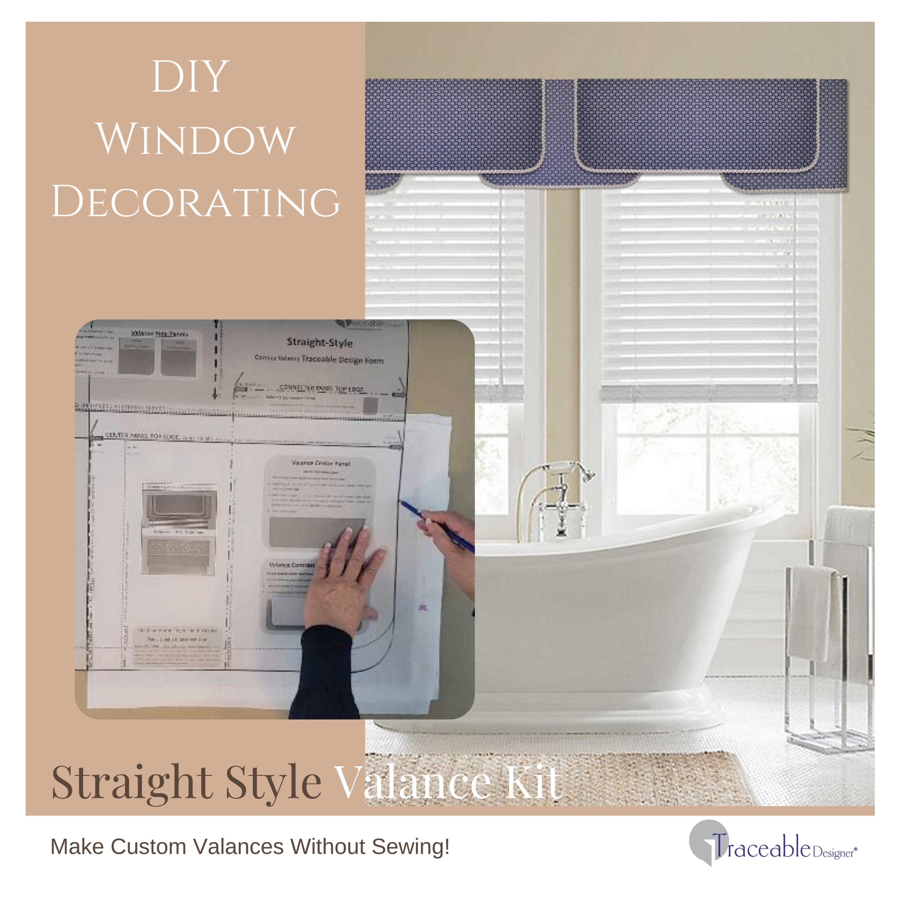 Traceable Designer Straight Cornice Window Valance Kit for No-Sew Home ...
