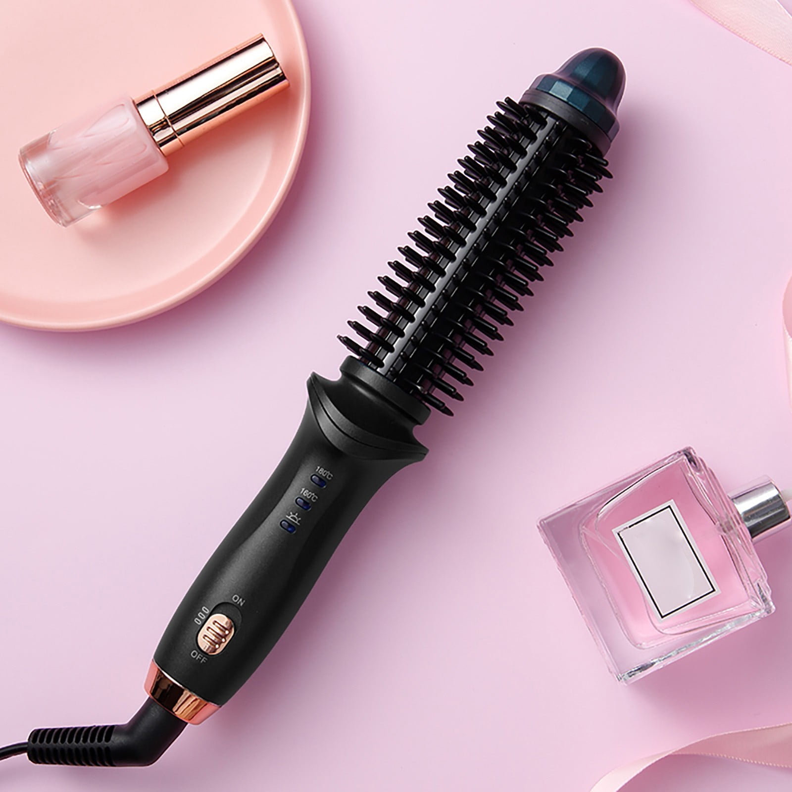 Straight & Curler Cordless Heated Round Brush For Travel Mini Thermal ...