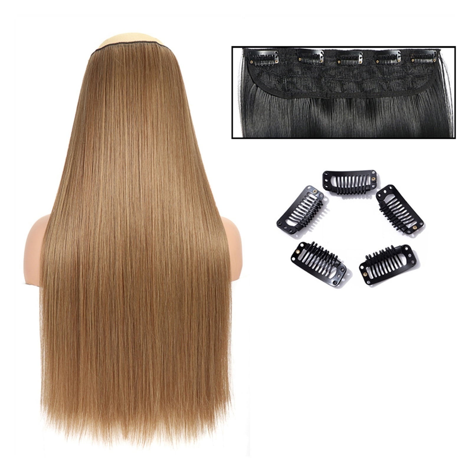 Straight Hair Extensions 24" Long Straight One Piece 5Clips Clip in ...