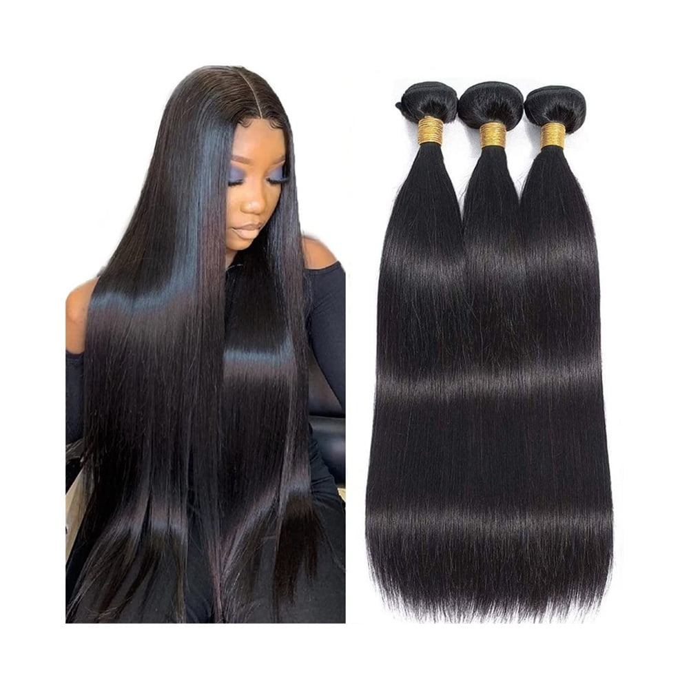 Straight Human Hair Bundles Natural Black Double Weft 1/3/4 Piece ...