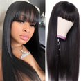 Straight Human Hair Wigs With Bangs None Lace Front Wigs 180 Density