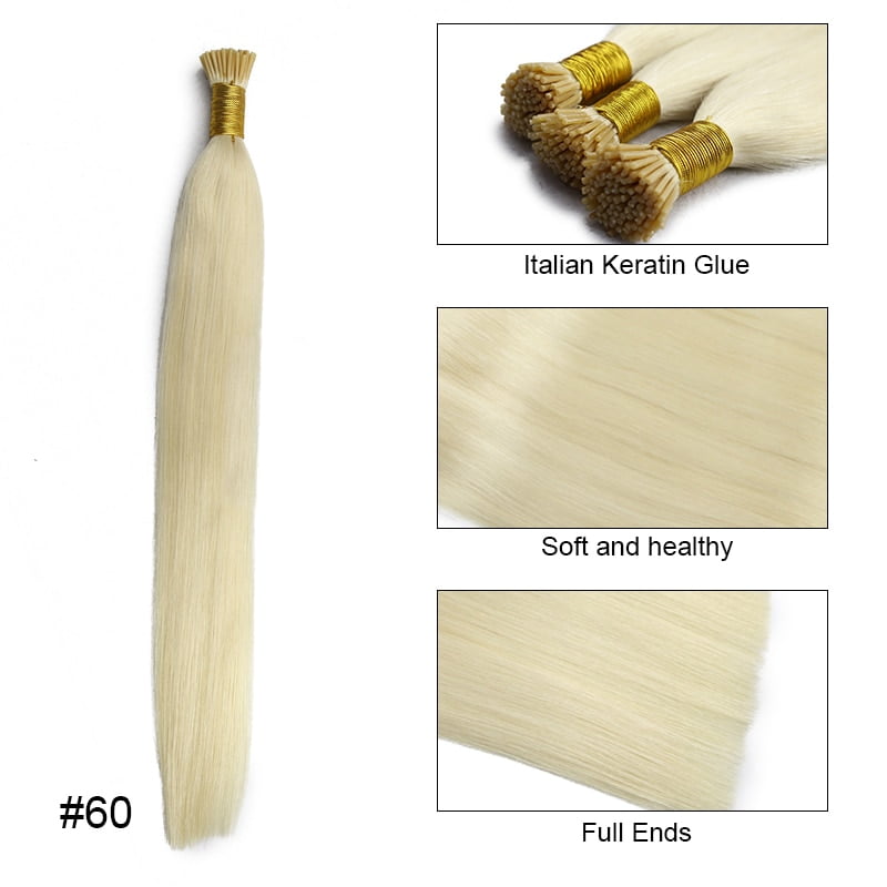 Straight I Tips Human Hair Extensions 50 strands/Set Natural Color ...