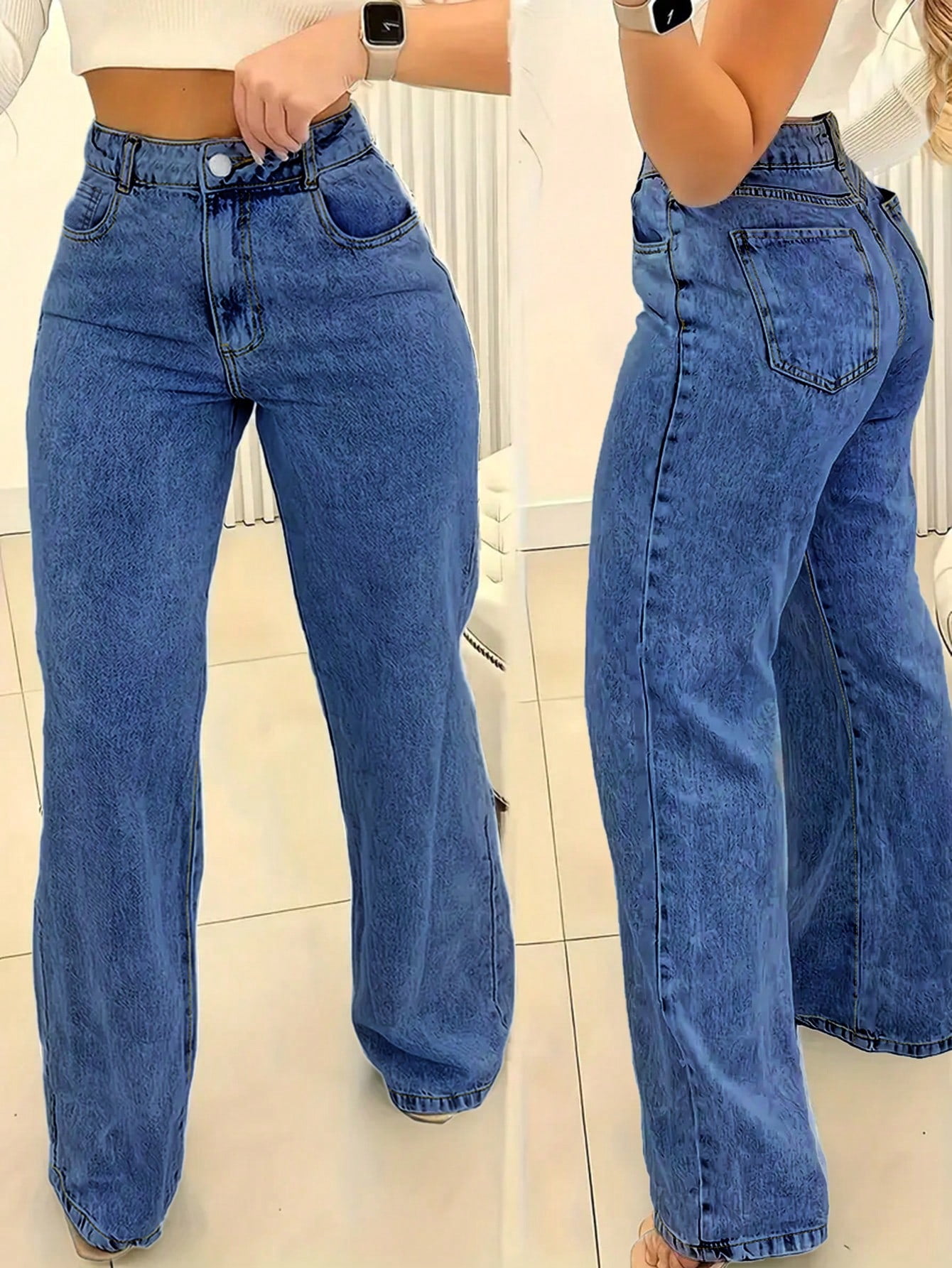 Straight Jeans, Diagonal Pocket Loose Style Street Fashion Brand Loose ...