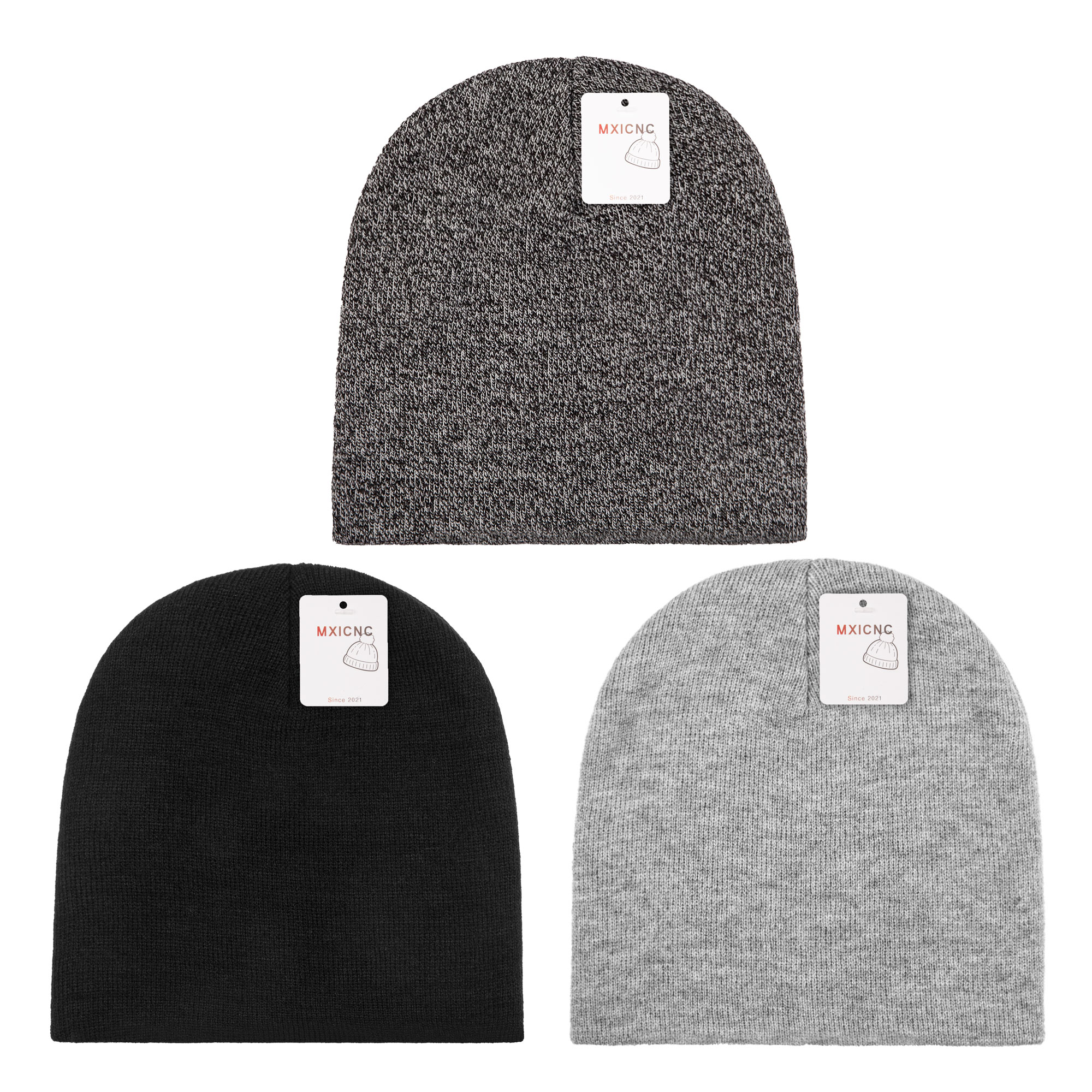 3 Pack Straight Knit Beanie Hat for Men & Women - Winter Warm Skull Cap ...