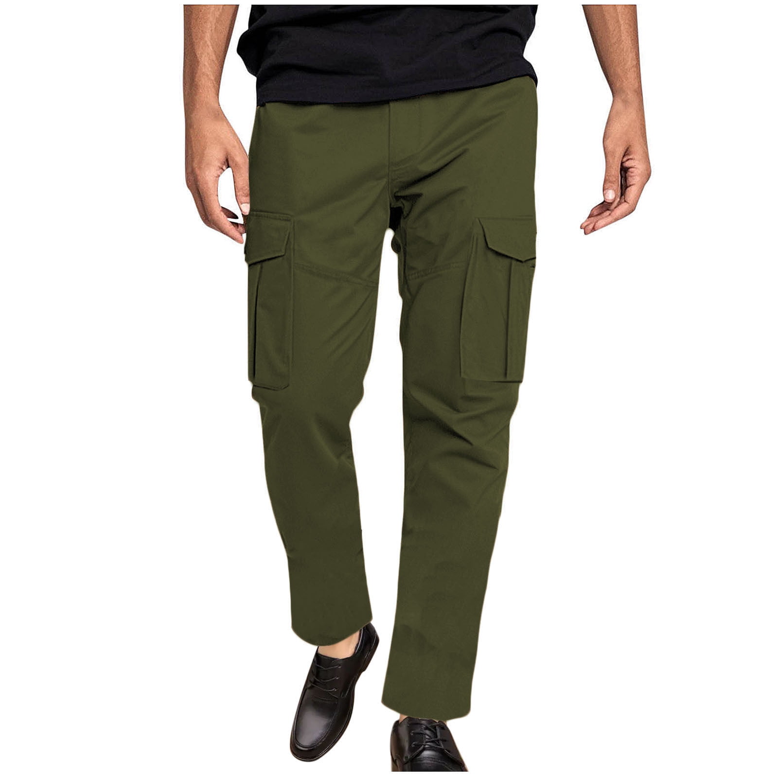 Straight Leg Elastic Waist Plain Long Cuff Leg Cargo Pants for Mens ...