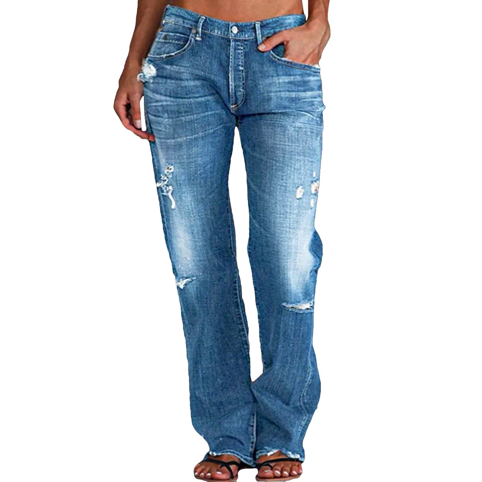 Straight Leg Jeans Yoga Pants plus Sized For Women Ripped Hem Low ...