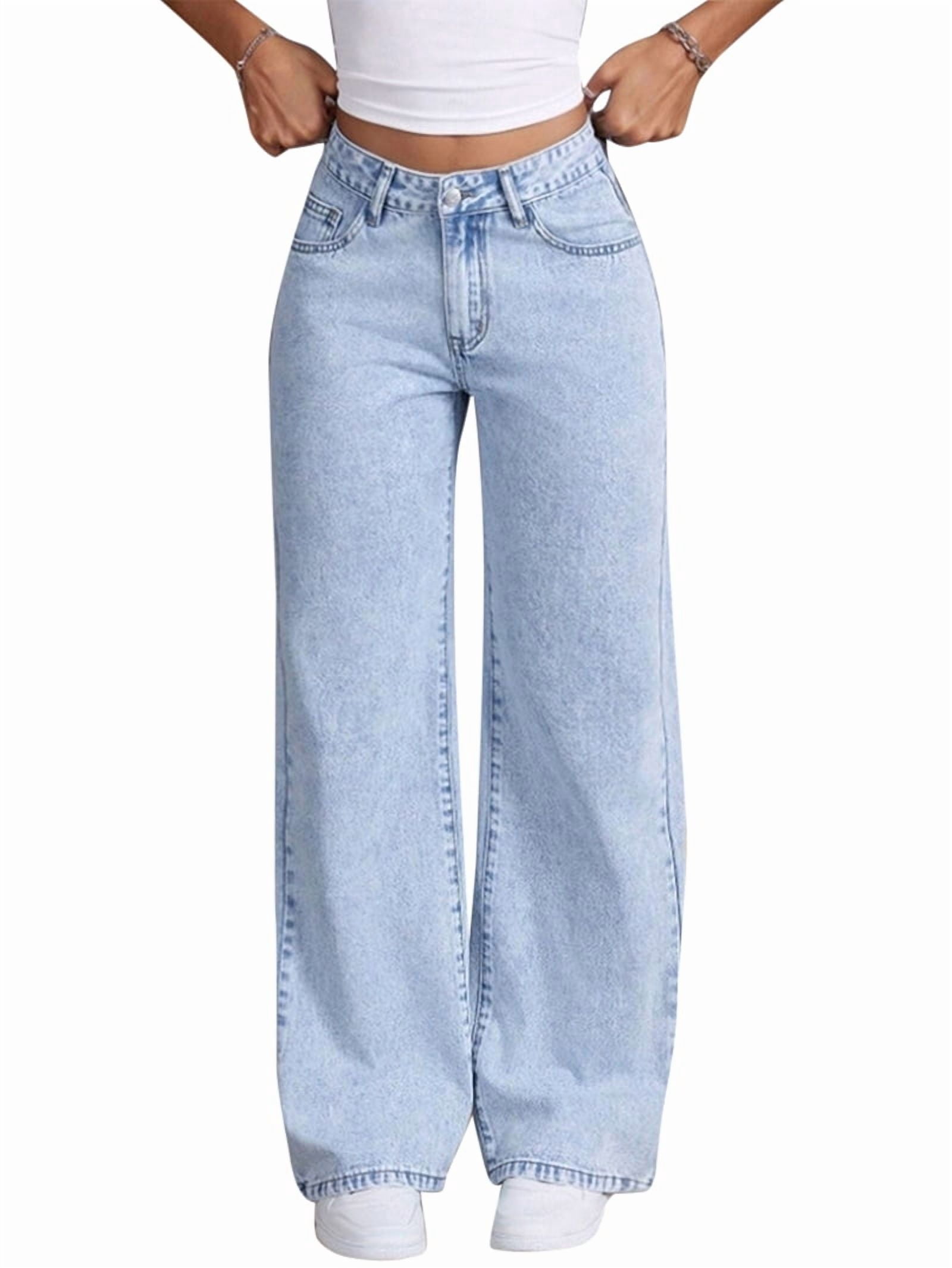 Straight Leg Jeans for Women,High Waisted Wide Leg Loose Stretchy ...