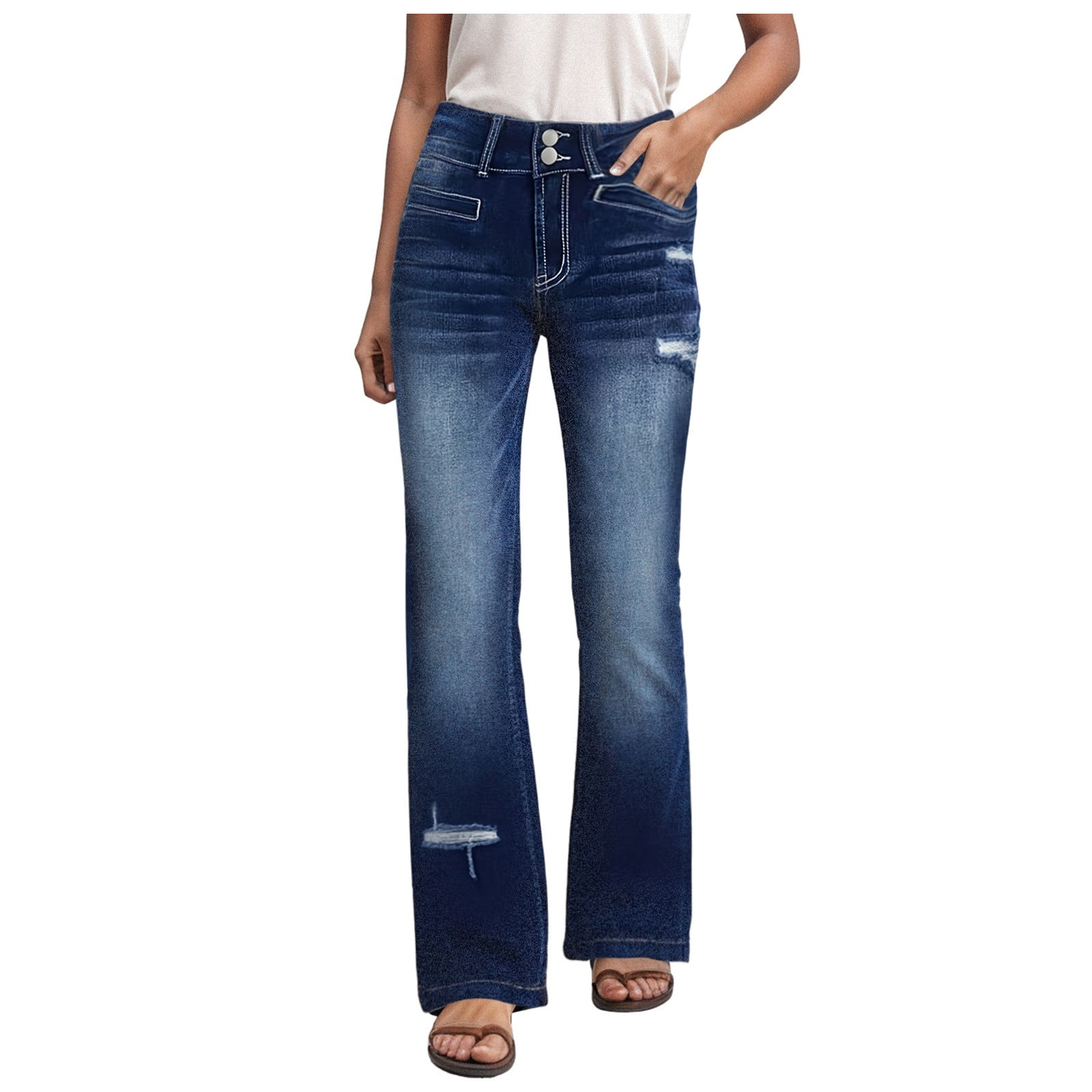 Straight Leg Jeans for Women with Pockets Mid Waisted Slim Fit Sexy ...