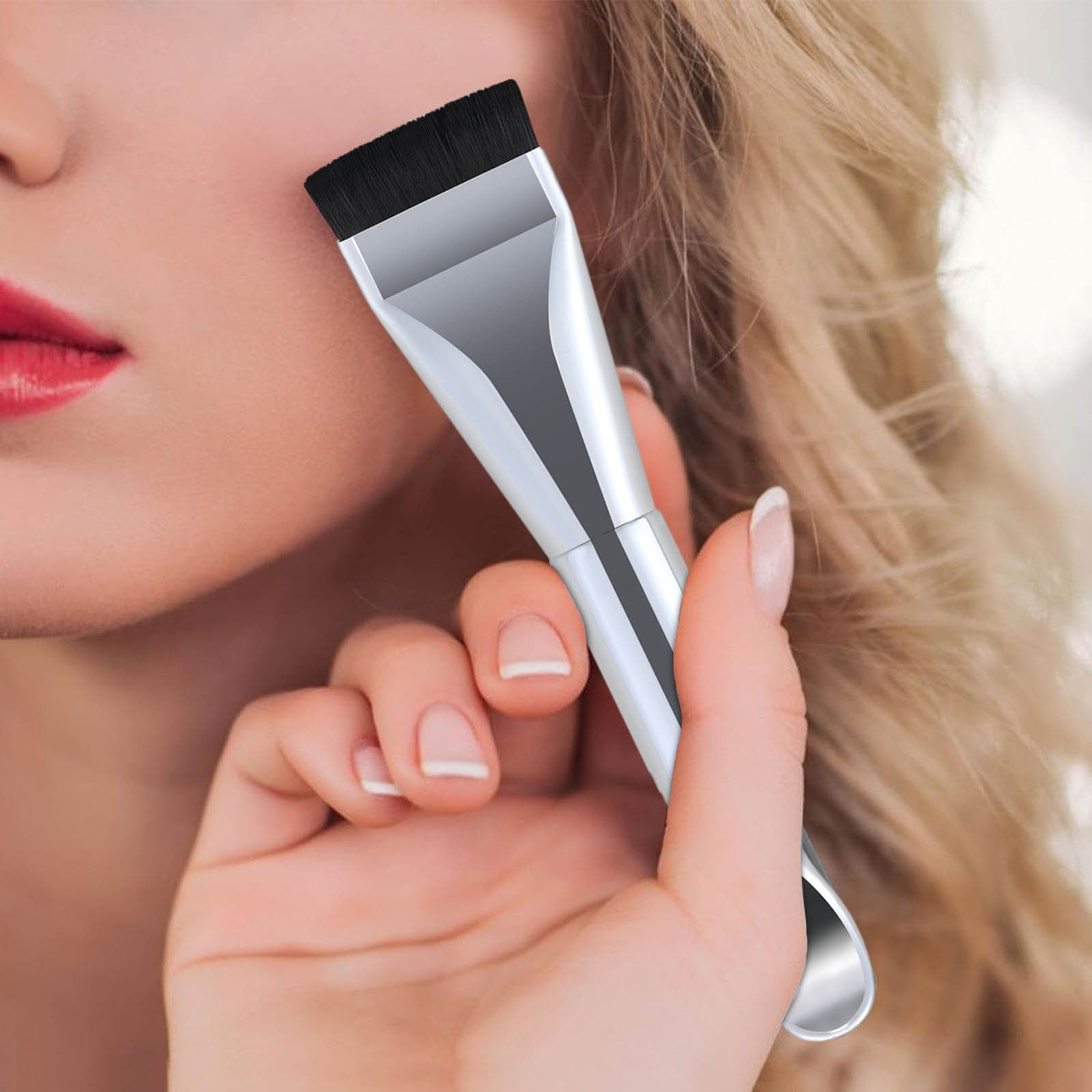 Straight Line Makeup Brush with Triangular Powder Puff | Flat Head ...