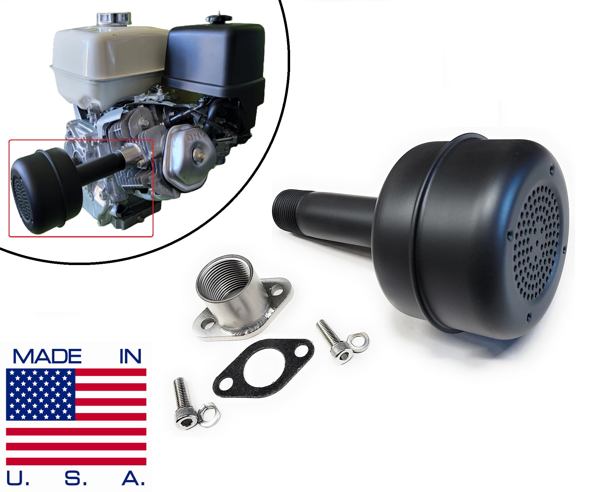 Straight Muffler with SS adapter for Predator 301cc & 420cc, Honda ...