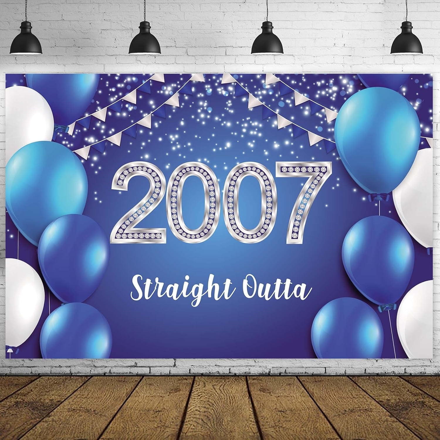 Straight Outta 2007 Happy 16th Birthday Banner Backdrop Blue Confetti ...