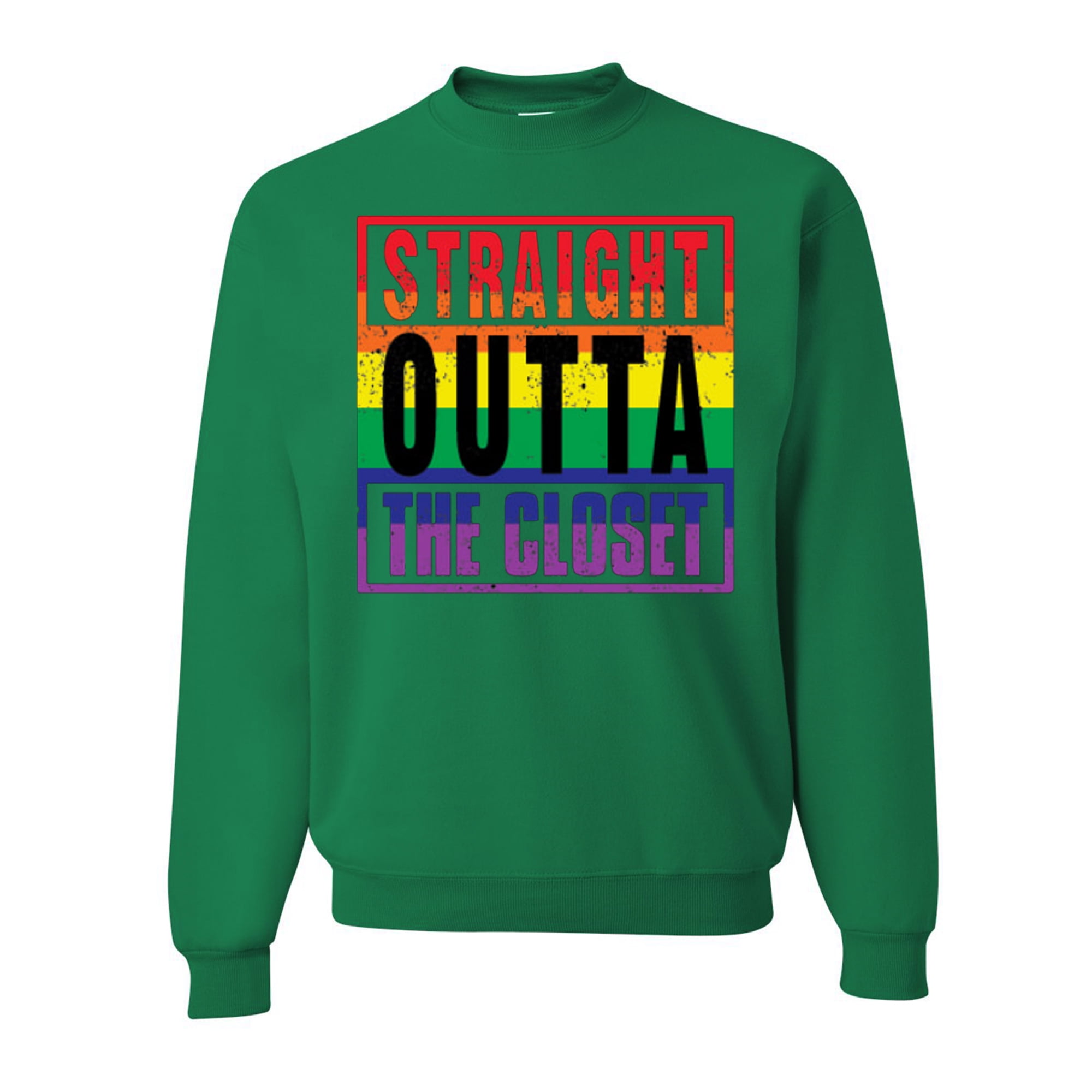 Straight Outta The Closet LGBT Rainbow Pride Mens Crew Neck , Kelly ...