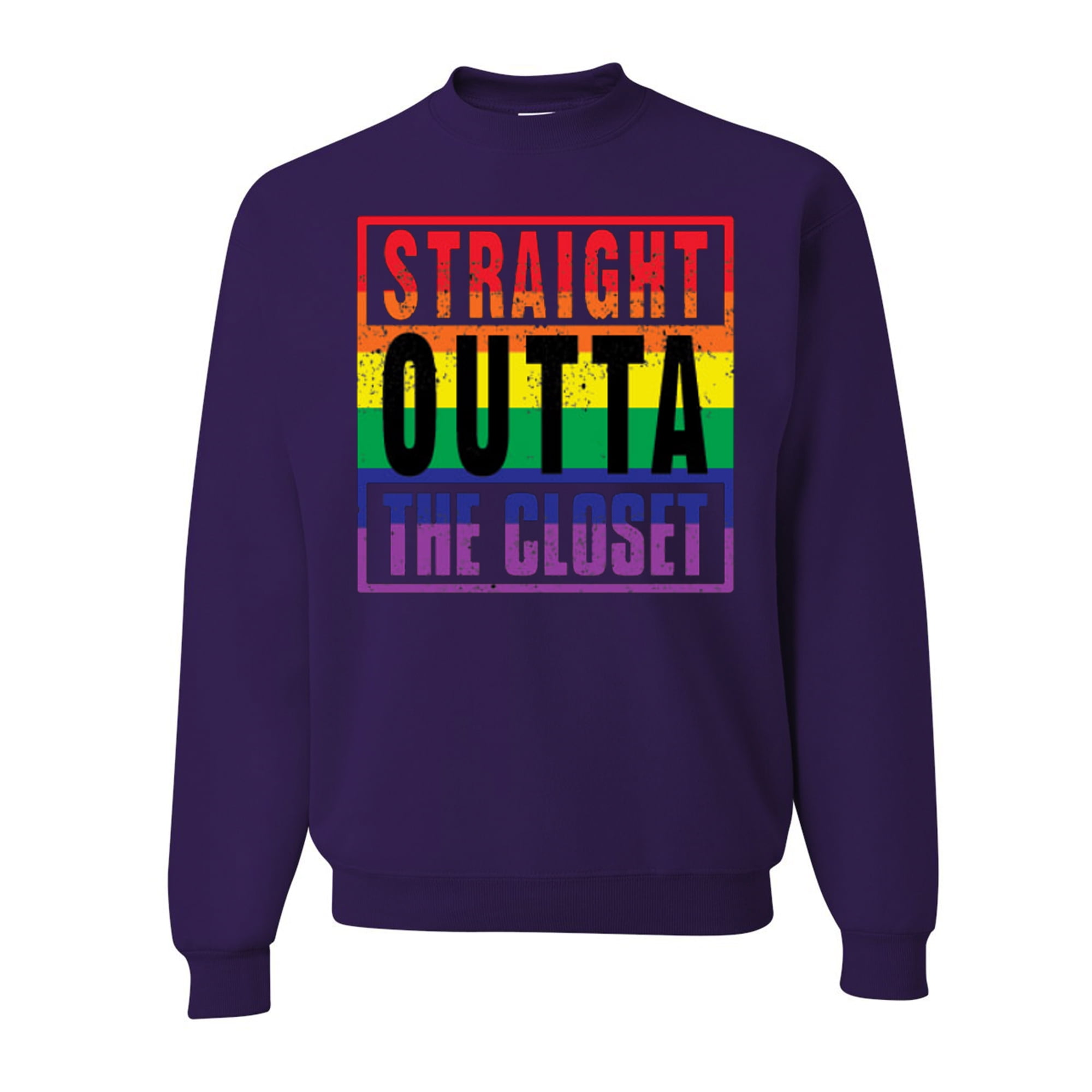 Straight Outta The Closet LGBT Rainbow Pride Mens Crew Neck , Purple ...