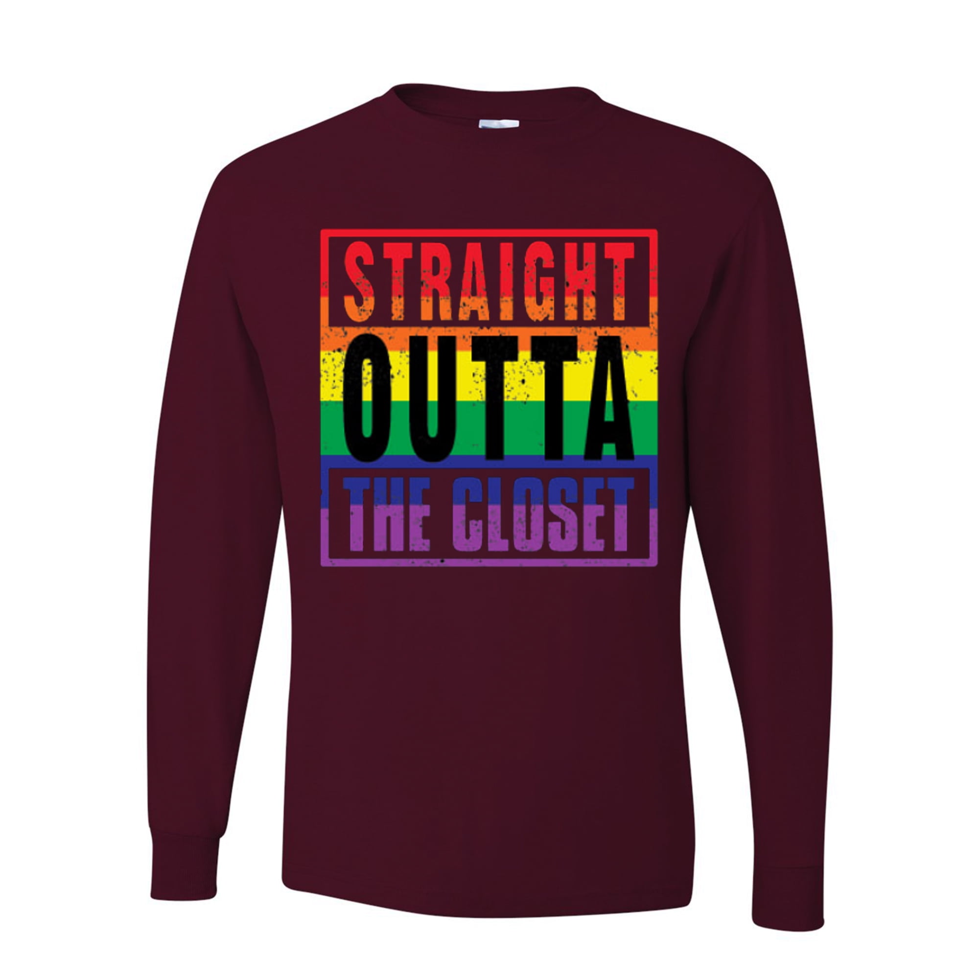 Straight Outta The Closet LGBT Rainbow Pride Mens Long Sleeves, Maroon ...