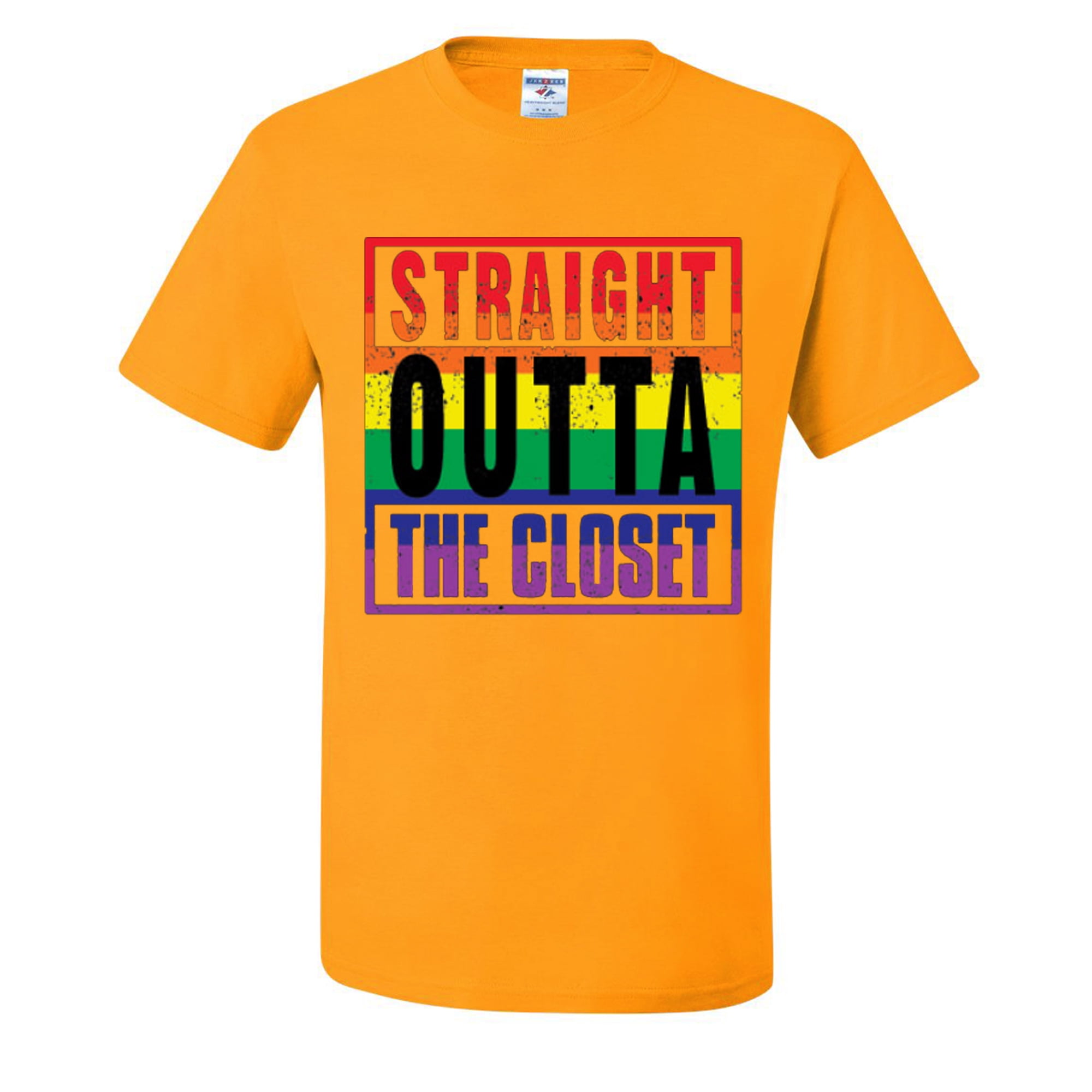 Straight Outta The Closet LGBT Rainbow Pride Mens T-shirts , Gold, 5XL ...