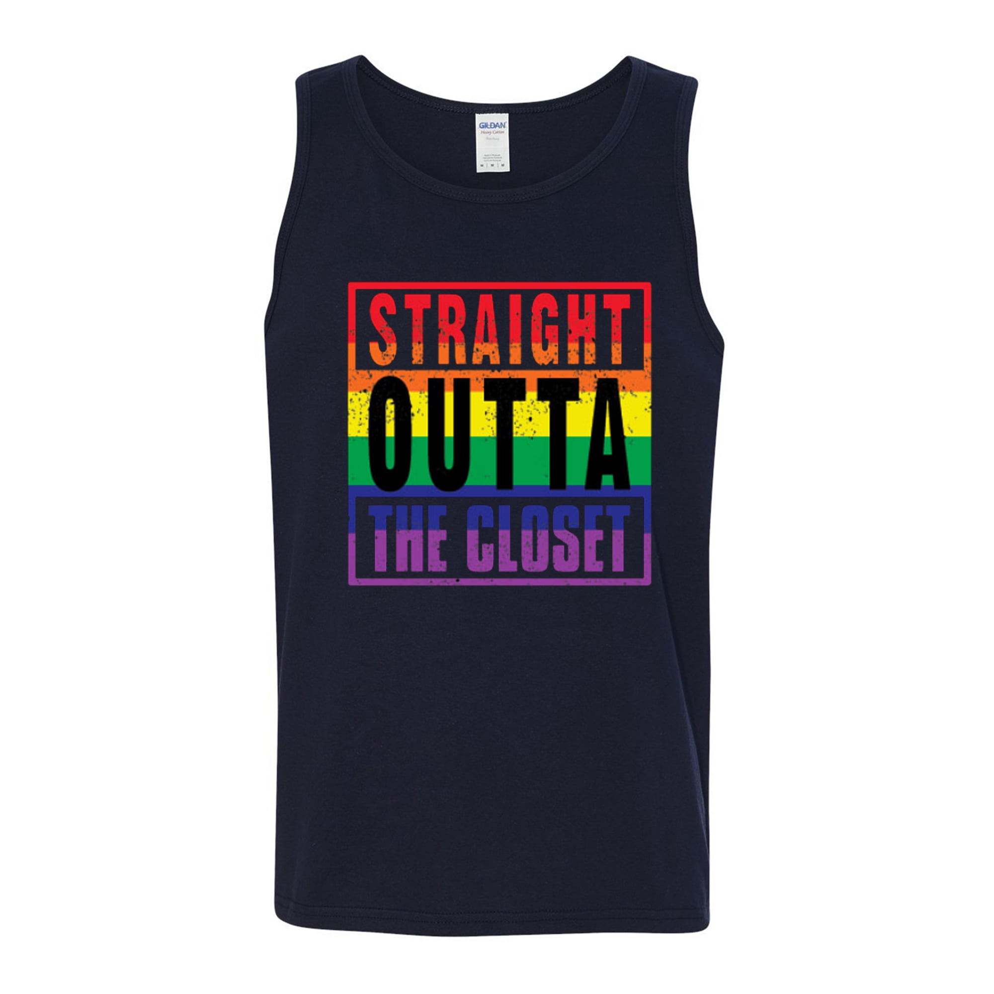 Straight Outta The Closet LGBT Rainbow Pride Mens Tank Top, Navy Blue ...