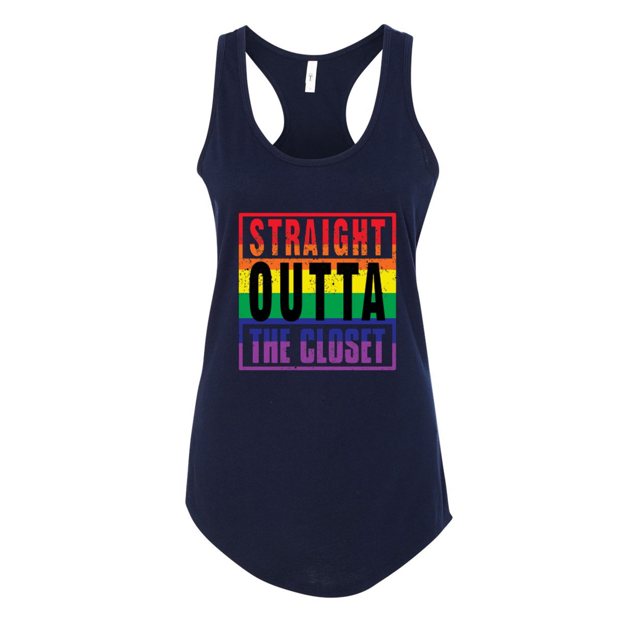 Straight Outta The Closet LGBT Rainbow Pride Womens Tank Top, Navy Blue ...