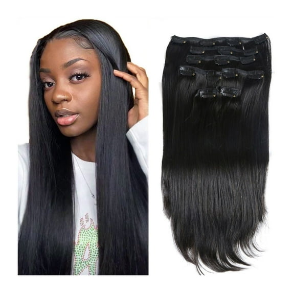 Straight Real Human Hair Clip in Human Hair Extensions 8PCS/Set ...