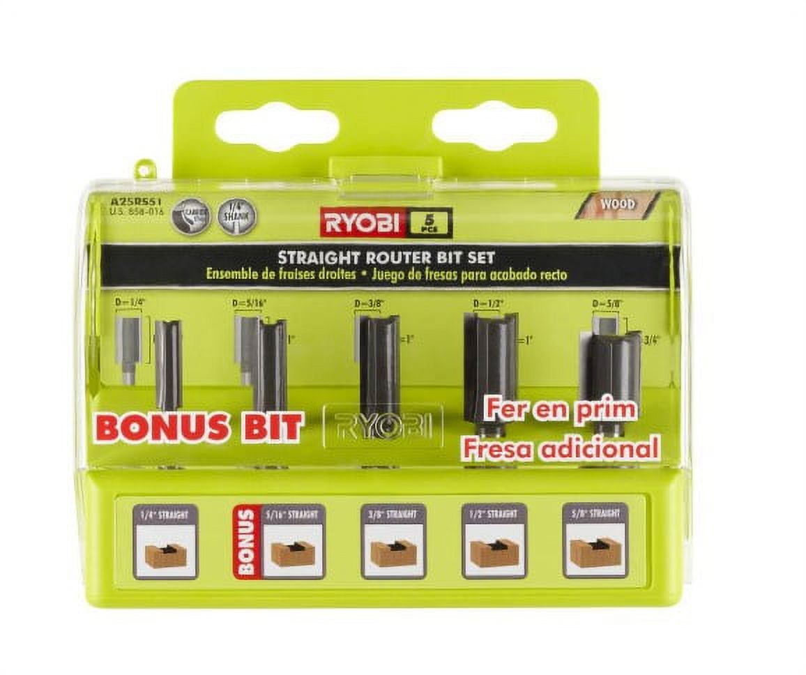 RYOBI Power Wood Straight Router Bit Set, Carbide Blade, 5-Piece ...