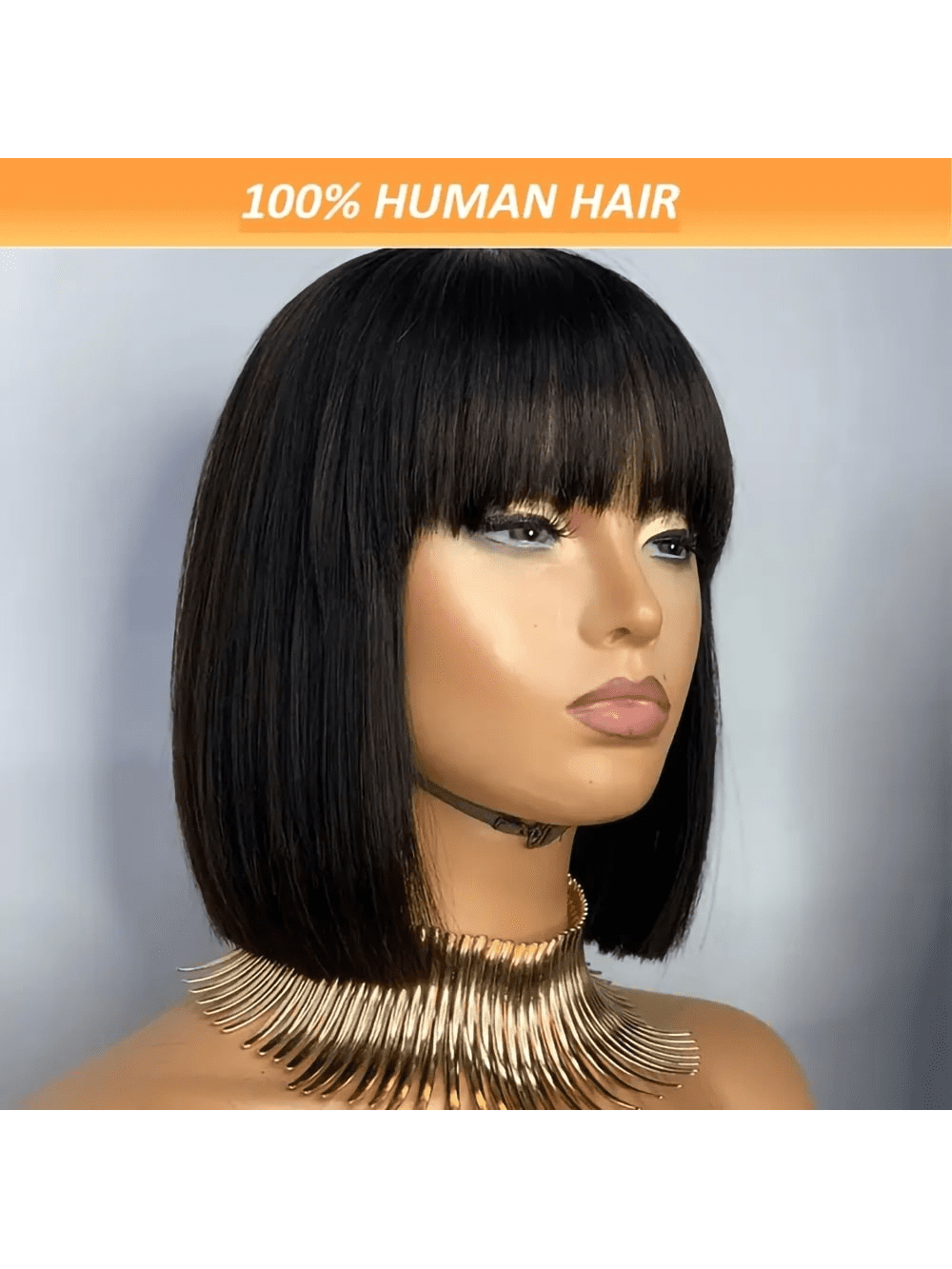 Straight Short Bob Human Hair Wigs With Bangs Brazilian Remy Hair Black ...