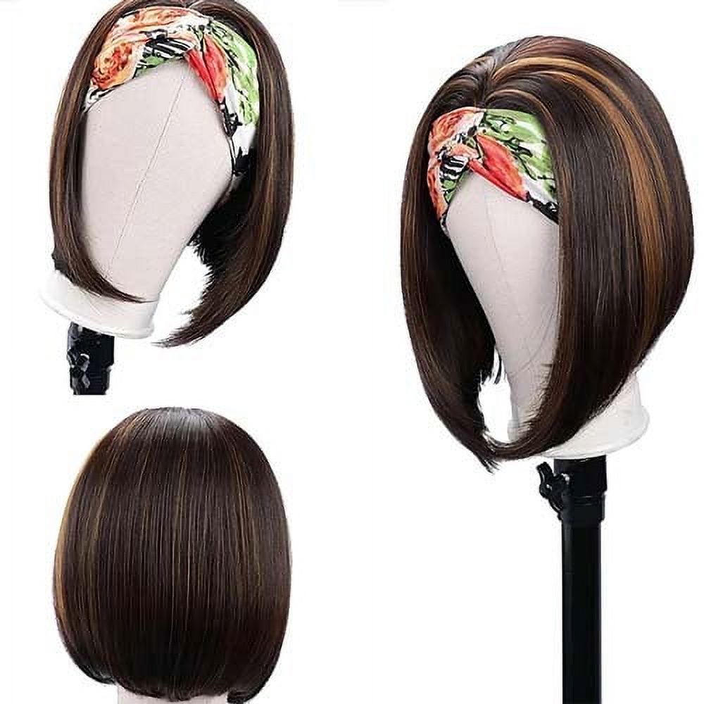Straight Short Bob Wigs with Headband 10 12 14 inch Synthetic Glueless ...