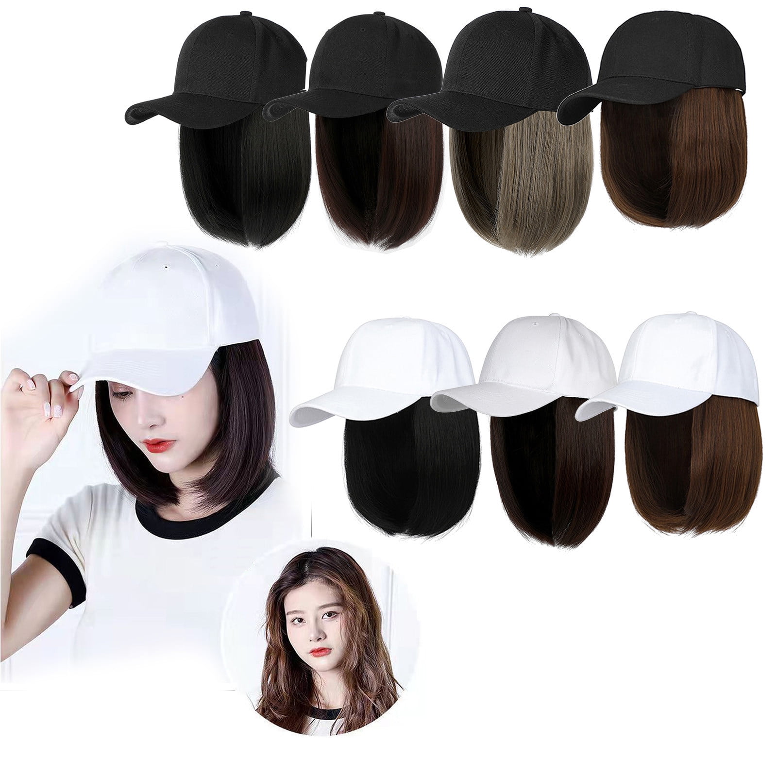 Straight Short Wig Baseball Cap | Women's Baseball Hat with Hair ...