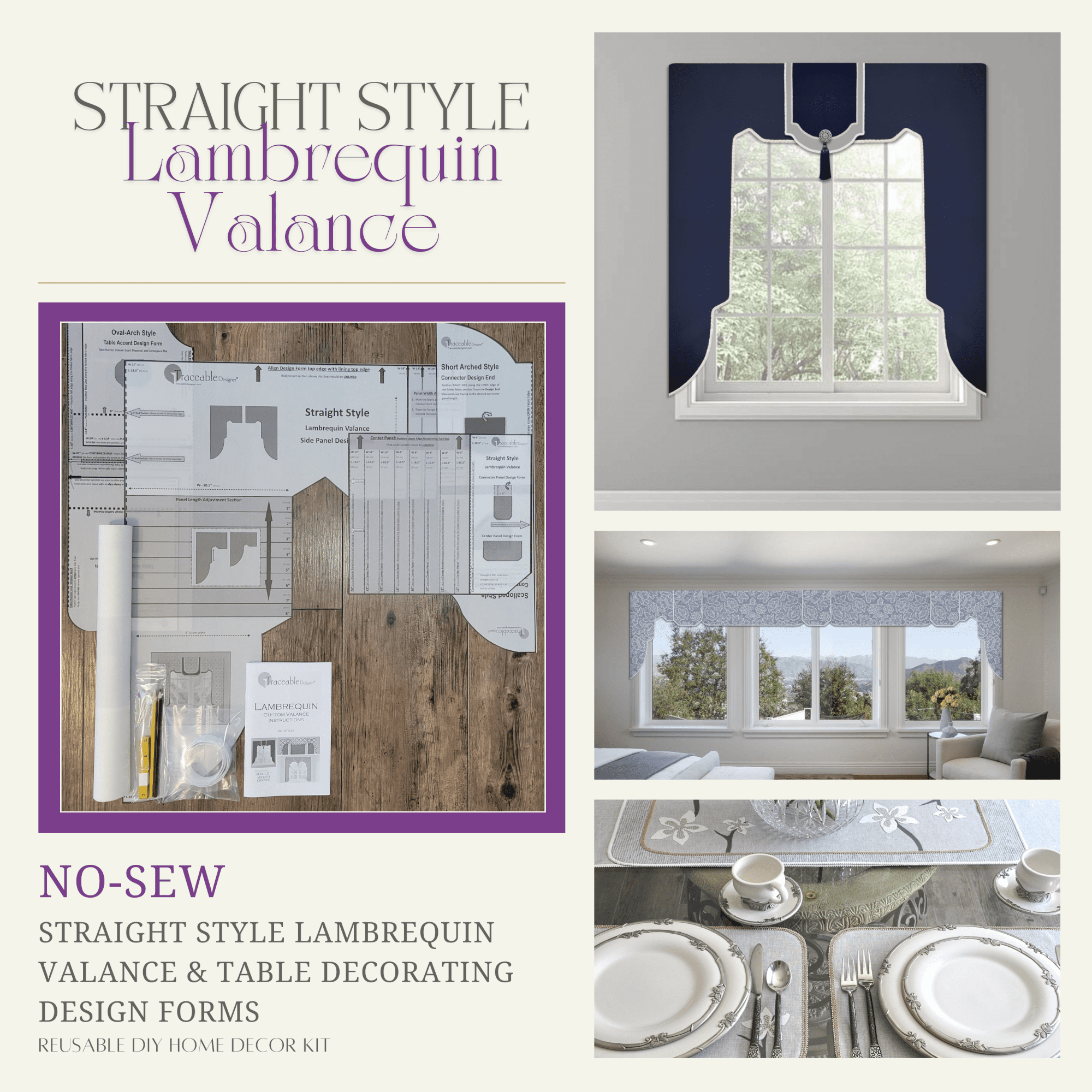 Straight Style Lambrequin Cornice Kit for No-Sew Window Decorating ...