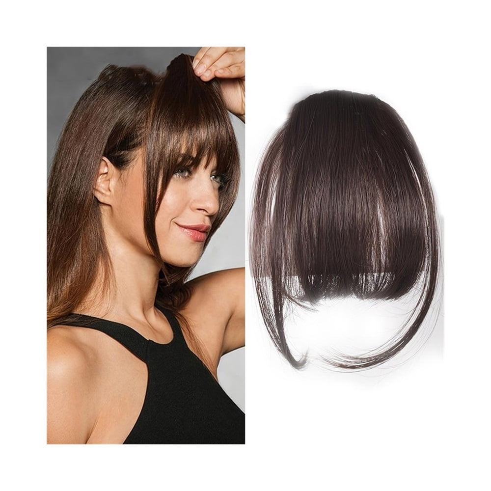 Straight Synthetic Blunt Bangs High Temperature Fiber Brown Women Clip ...
