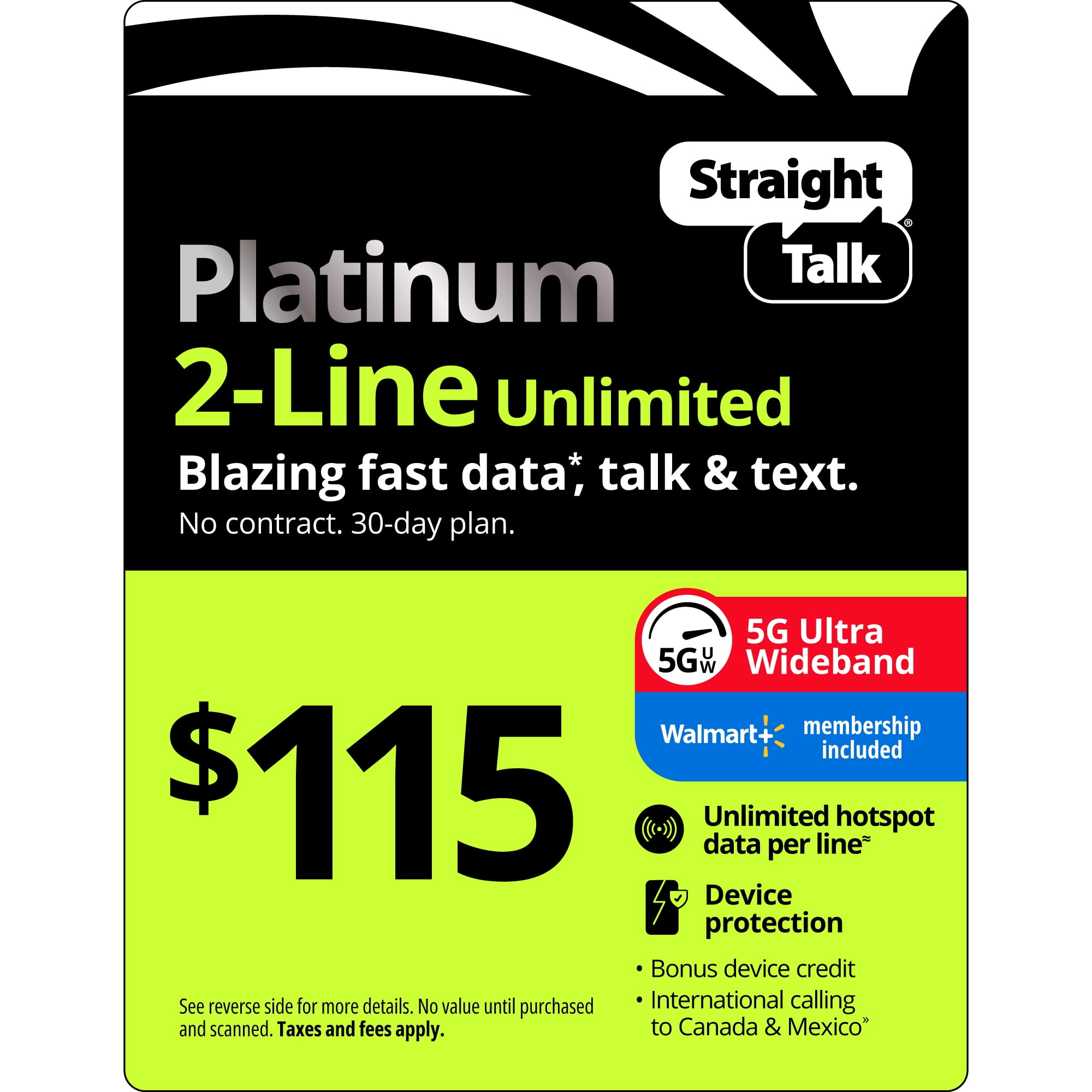 Straight Talk $115 Platinum 2-Line Unlimited 30-Day Prepaid Plan ...