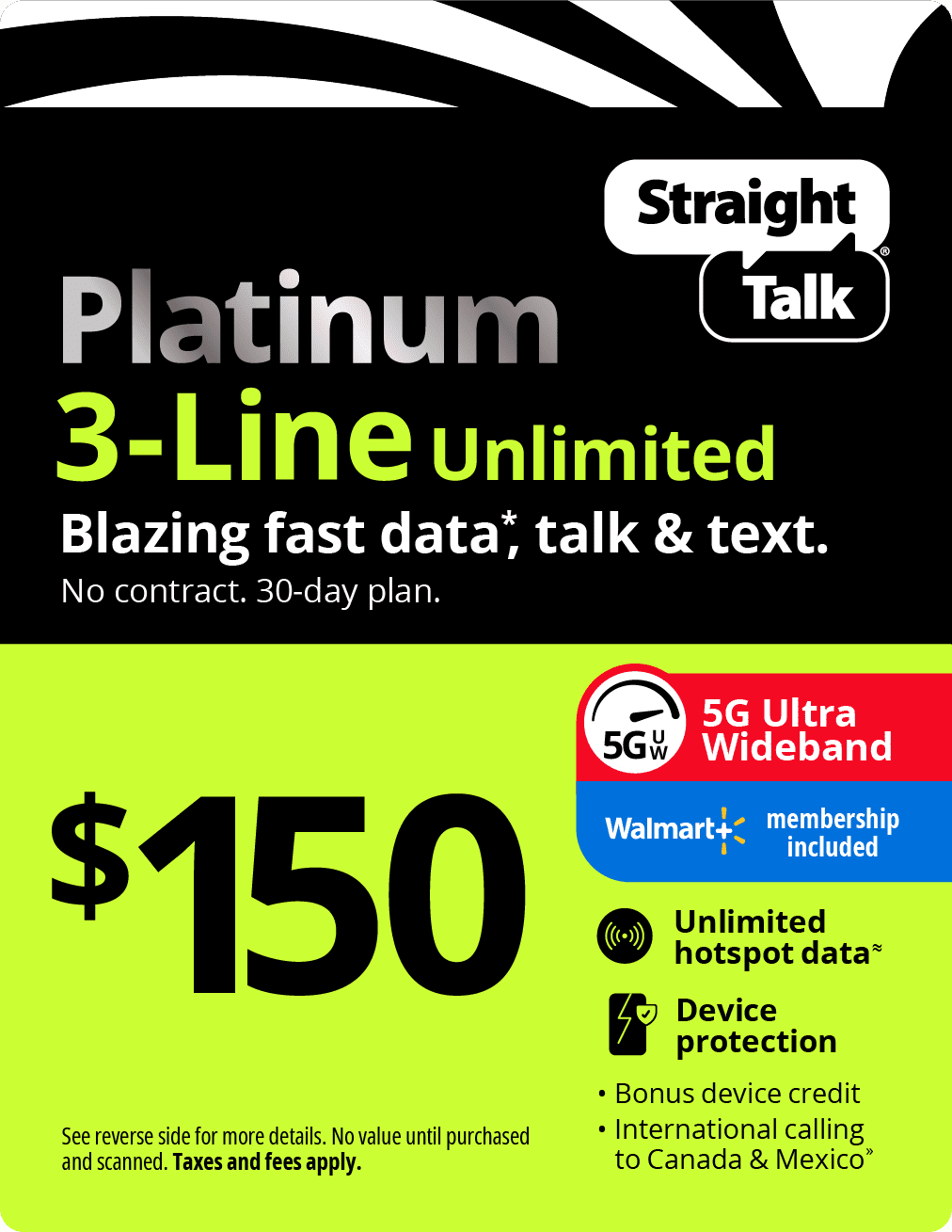 Straight Talk $150 Platinum 3-Line Unlimited 30-Day Prepaid Plan ...