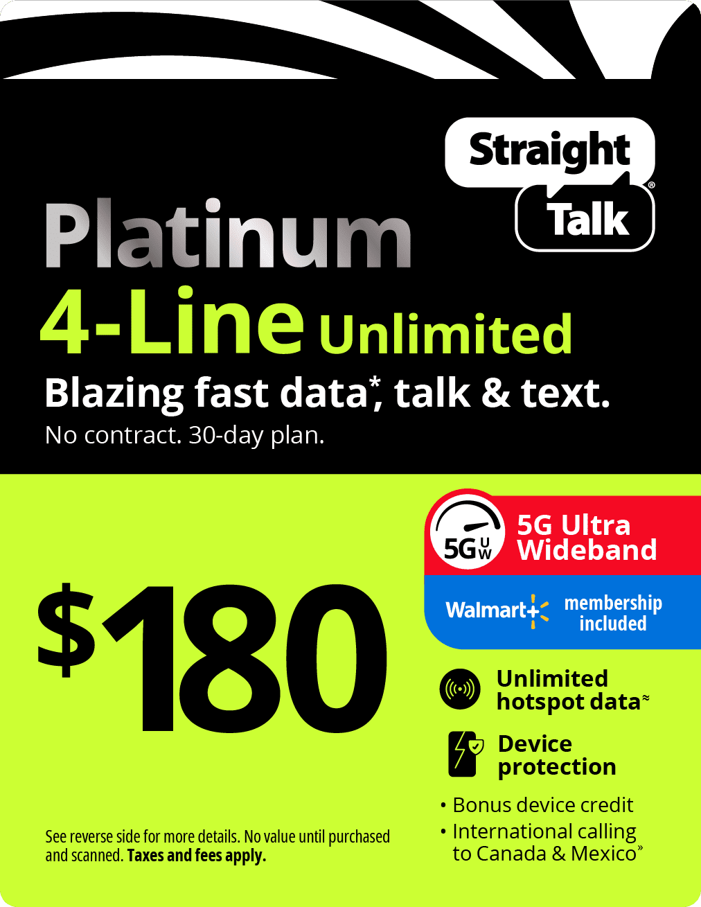 Straight Talk $180 Platinum 4-Line Unlimited 30-Day Prepaid Plan ...