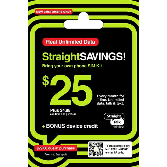 Straight Talk $25 StraightSAVINGS Bring Your Own Phone Mini SIM Kit ...
