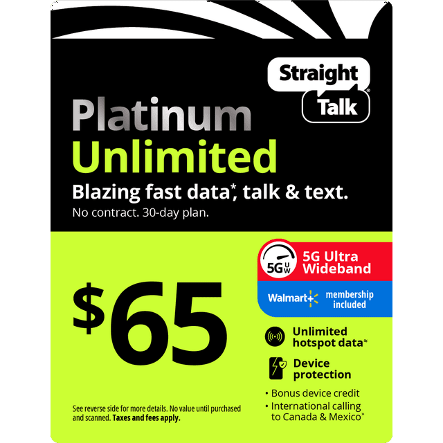 Straight Talk $65 Platinum Unlimited + Device Protect 30-Day Prepaid ...