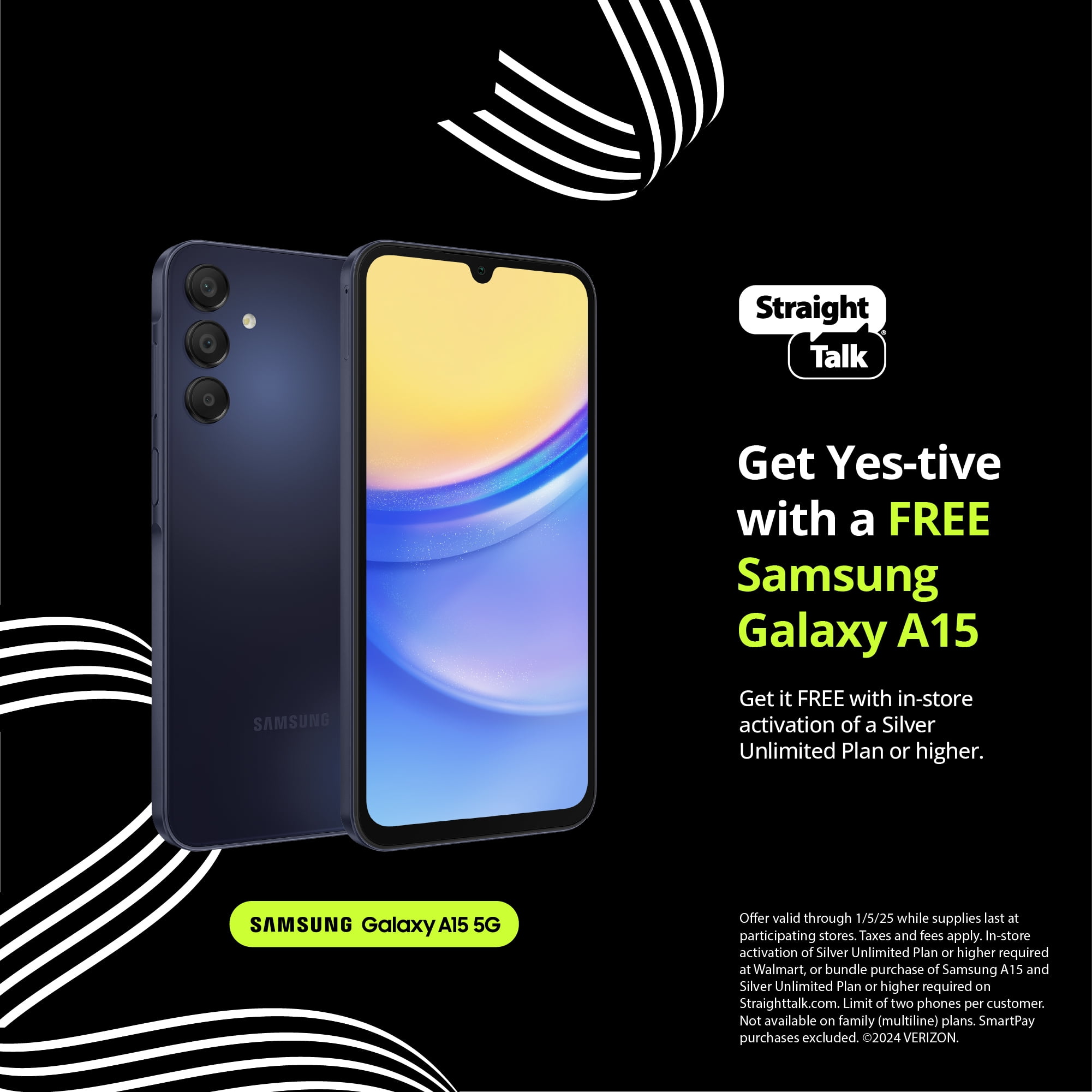 Samsung Galaxy A15 Straight Talk Prepaid Cell Phone, 128GB, Black ...