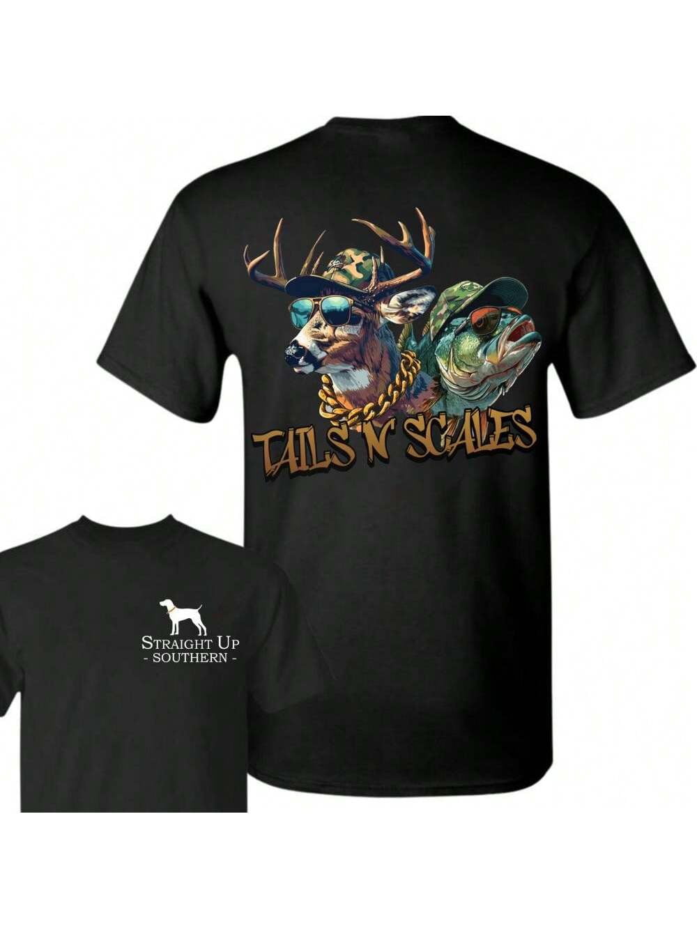 Straight Up Southern Men's Tails 'N Scales Graphic T-Shirt, Hunting and ...