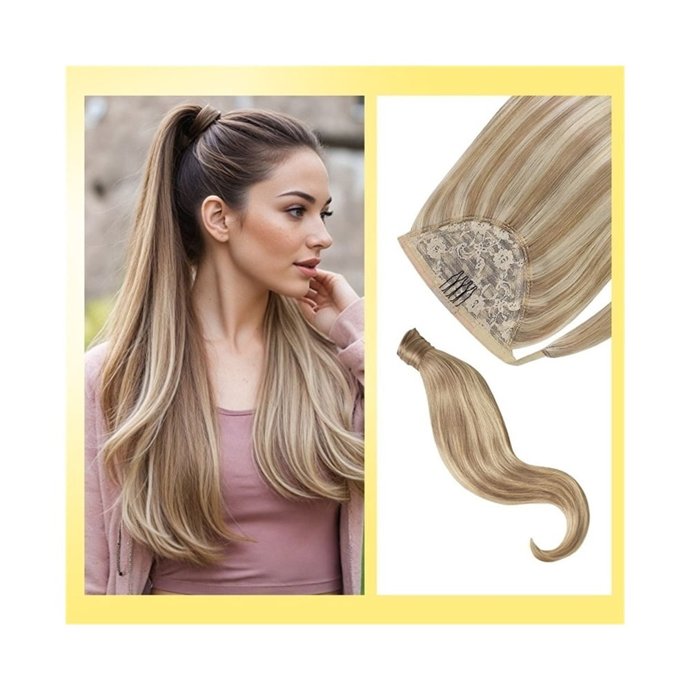 Straight Wrap Around Ponytail Extension for Women Clip in Remy Human ...