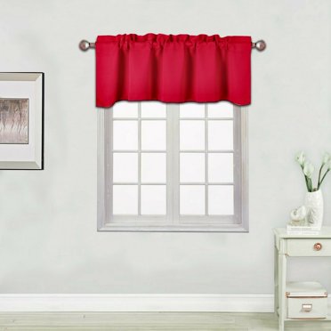"S18 Burgundy Faux Silk Rod Pocket Straight Window Valance, 55"" Wide x ...
