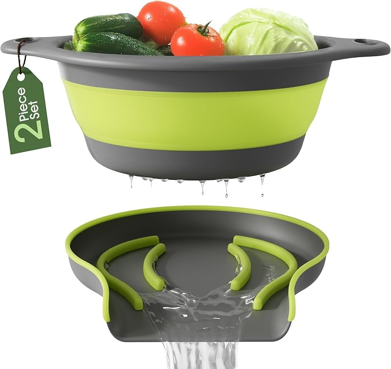 Strainer with Self-Draining Base (5QT) Over-Sink Collapsible Kitchen ...